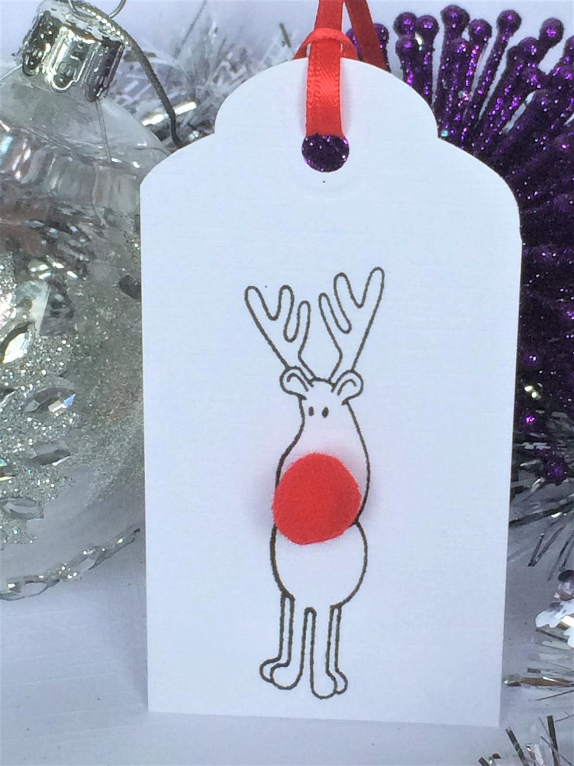 Set of 10 Rudolph Red Bobble Nosed Reindeer Christmas Gift Tags, Xmas ...