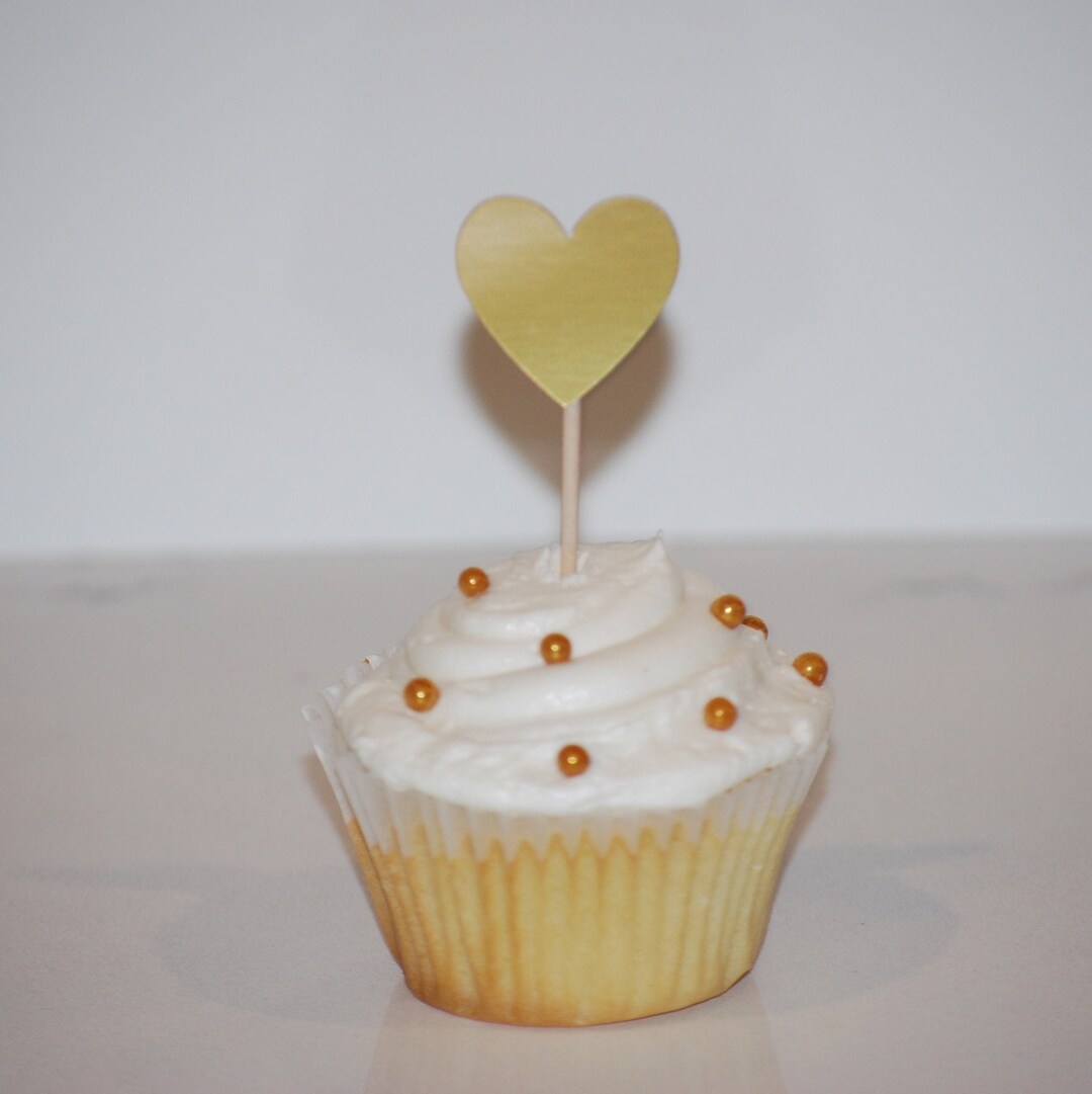 Gold Heart Cupcake Toppers - Great for Valentine's Day, Engagement ...