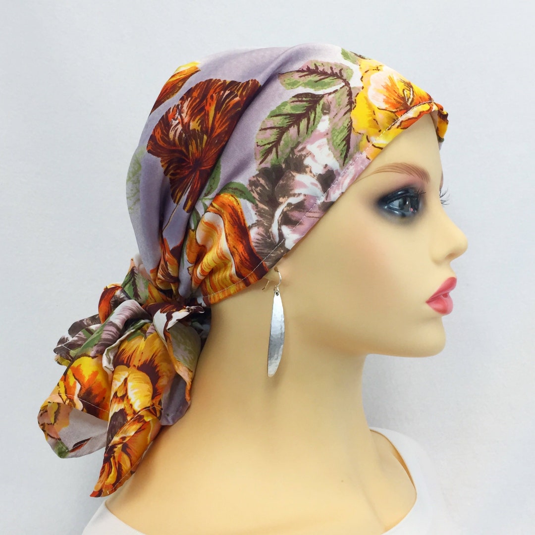 Pre Tied Chemo Cancer Hair Loss Scarf~chemo Hat~chemo Gift~silky Floral ...