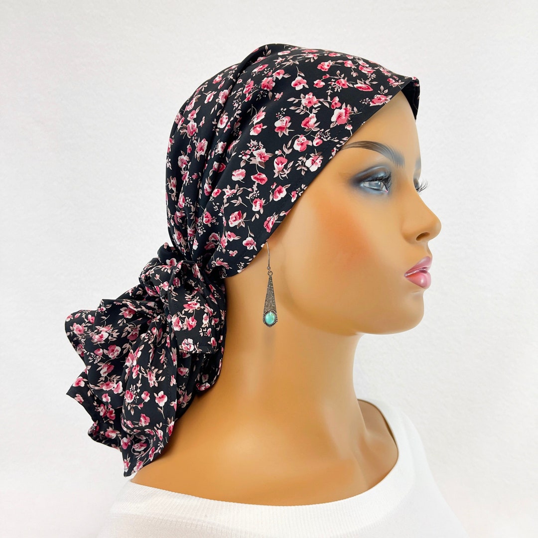 Pre Tied Chemo Head Scarf~women's Cancer Scarf~chemo Turban~black/mauve ...