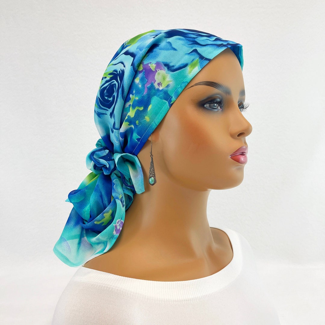 Pre Tied Chemo Head Scarf~women's Cancer Scarf~chemo Turban~sheer Aqua ...