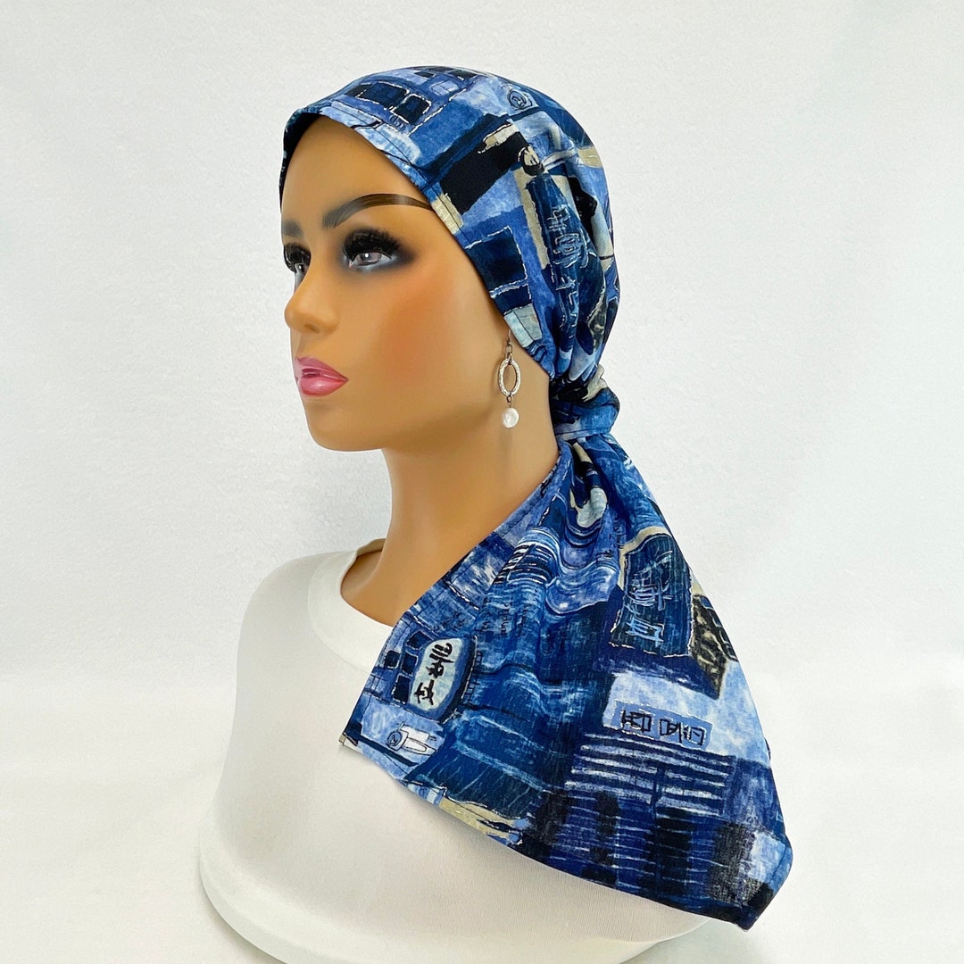 Pre Tied Chemo Head Scarf~women's Cancer Scarf~chemo Turban~navy Hong ...