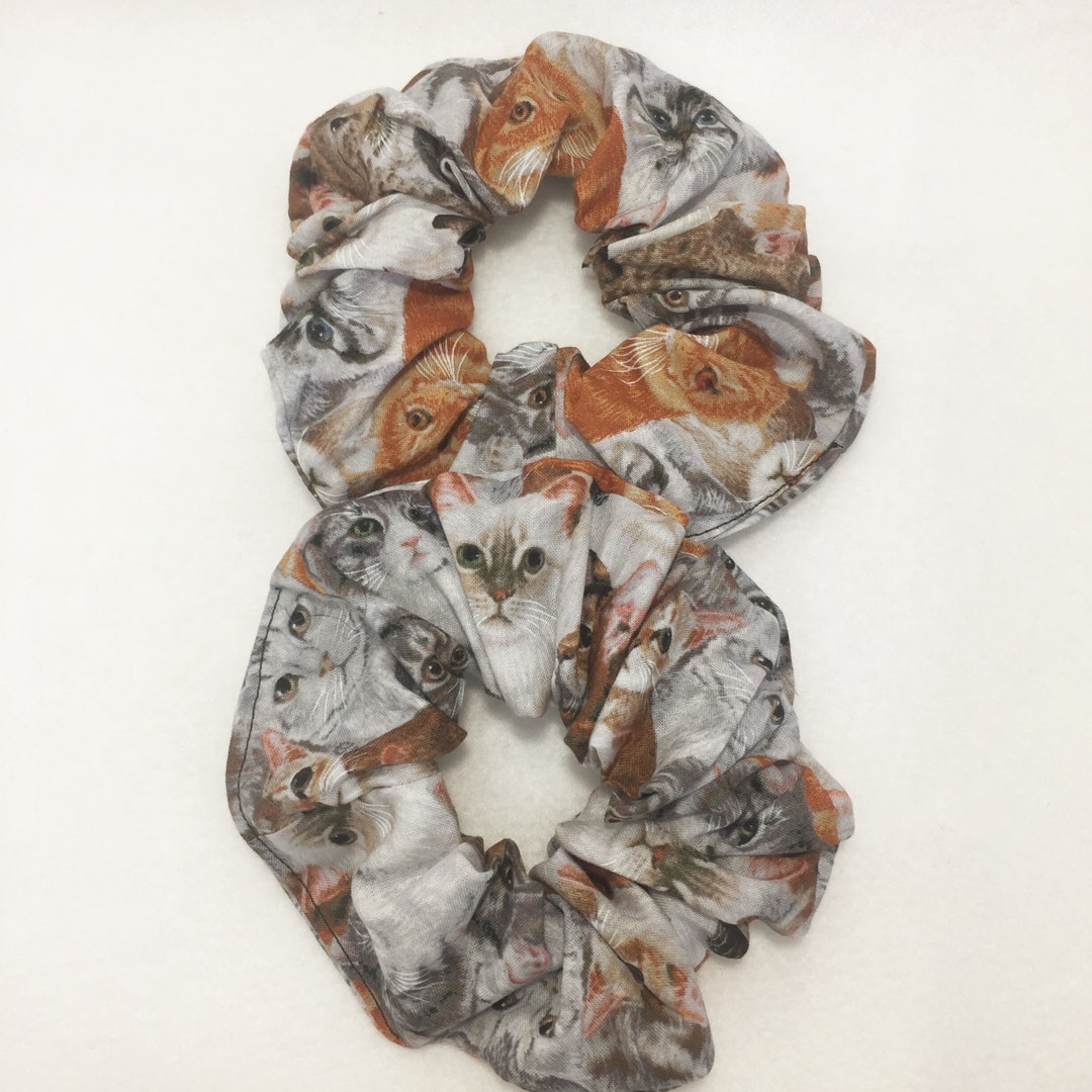 2 Kitty Cat Scrunchies~hair Ties, Top Knot, Messy Bun, Hair Scrunchies ...