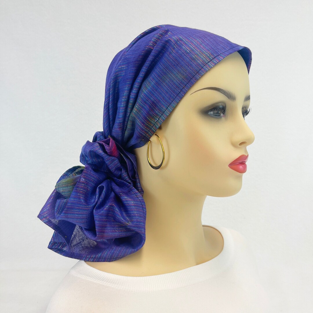 Pre Tied Chemo Head Scarf~women's Cancer Scarf~chemo Turban~navy/lime ...