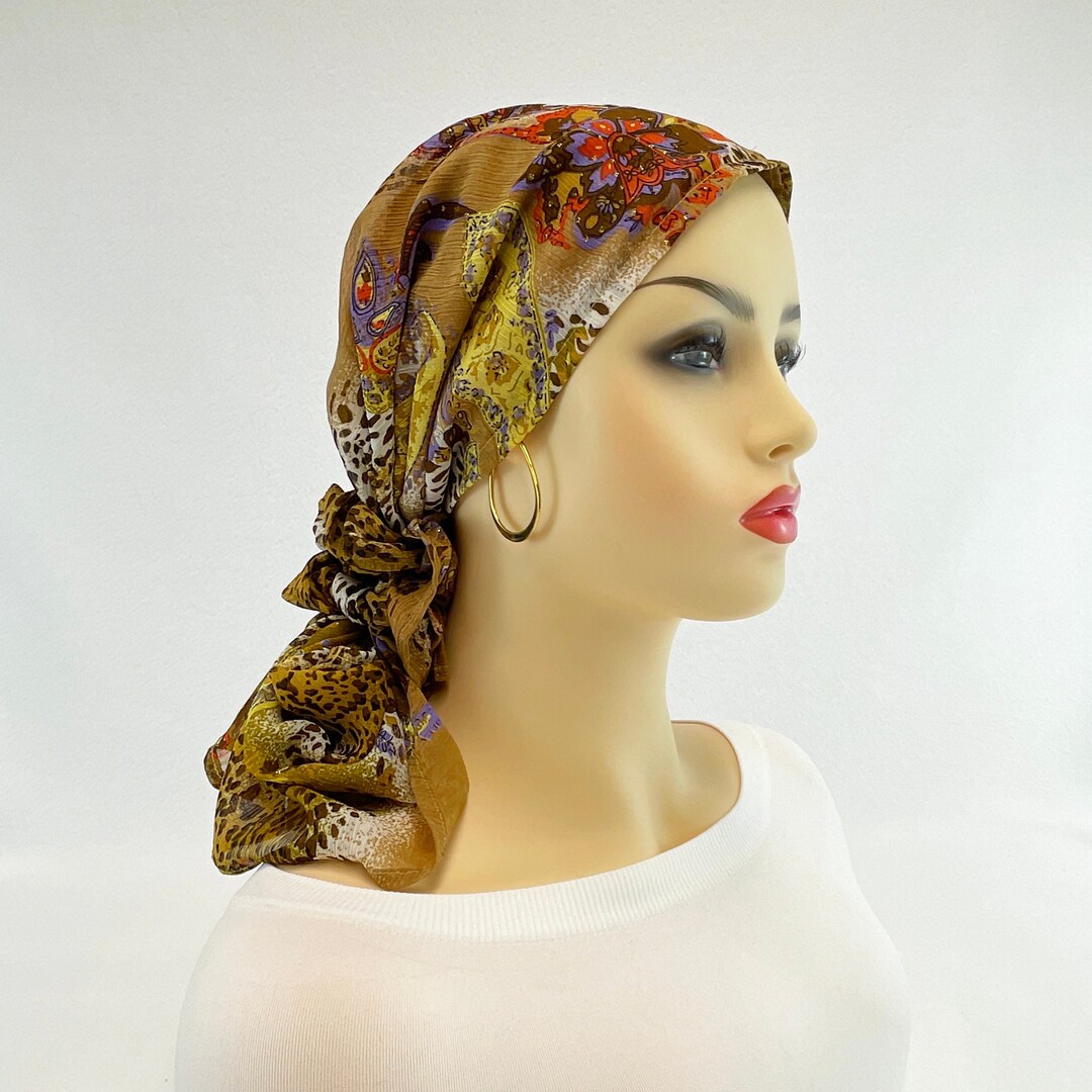 Pre Tied Chemo Head Scarf~women's Cancer Scarf~chemo Turban~sheer Taupe ...