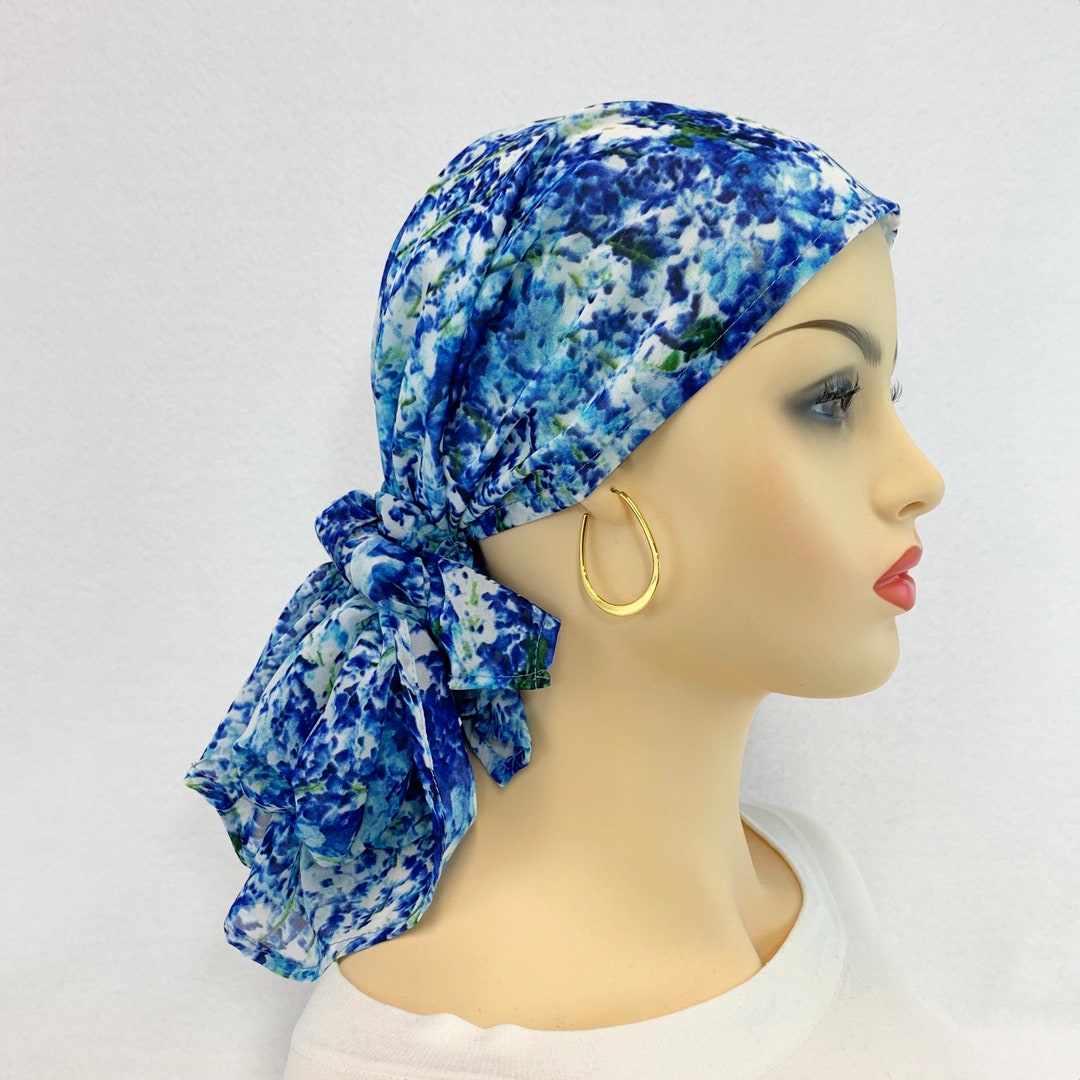 Pre Tied Chemo Head Scarf~women's Cancer Scarf~chemo Turban~sheer Blue ...