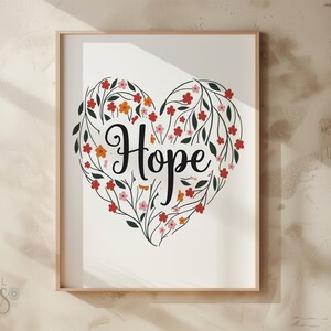 Hope Typography Floral Heart Digital Png, Instant Download DIGITAL ...