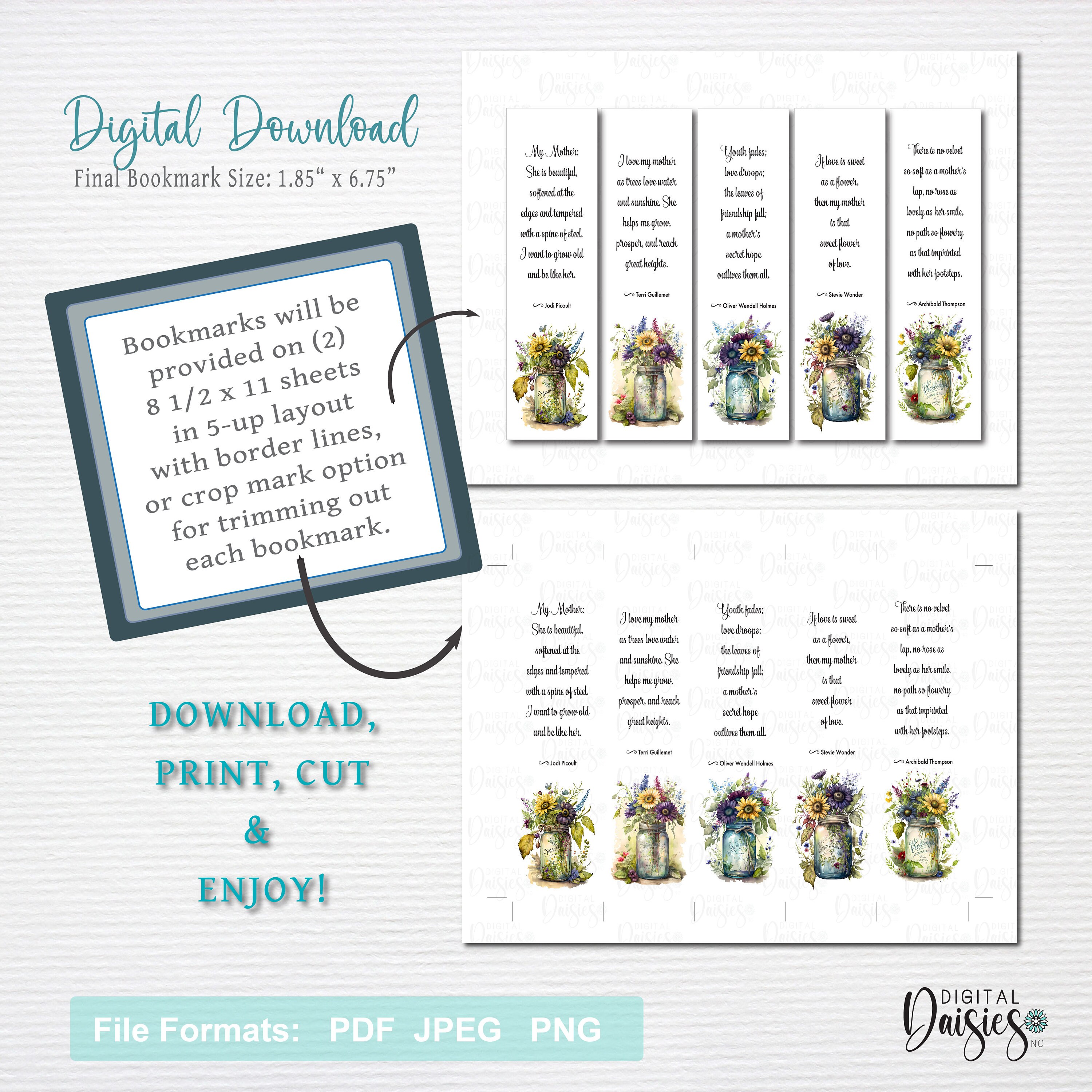 Mother Quotes Bookmarks Set, Printable Bookmark Set, Printable Bookmark ...