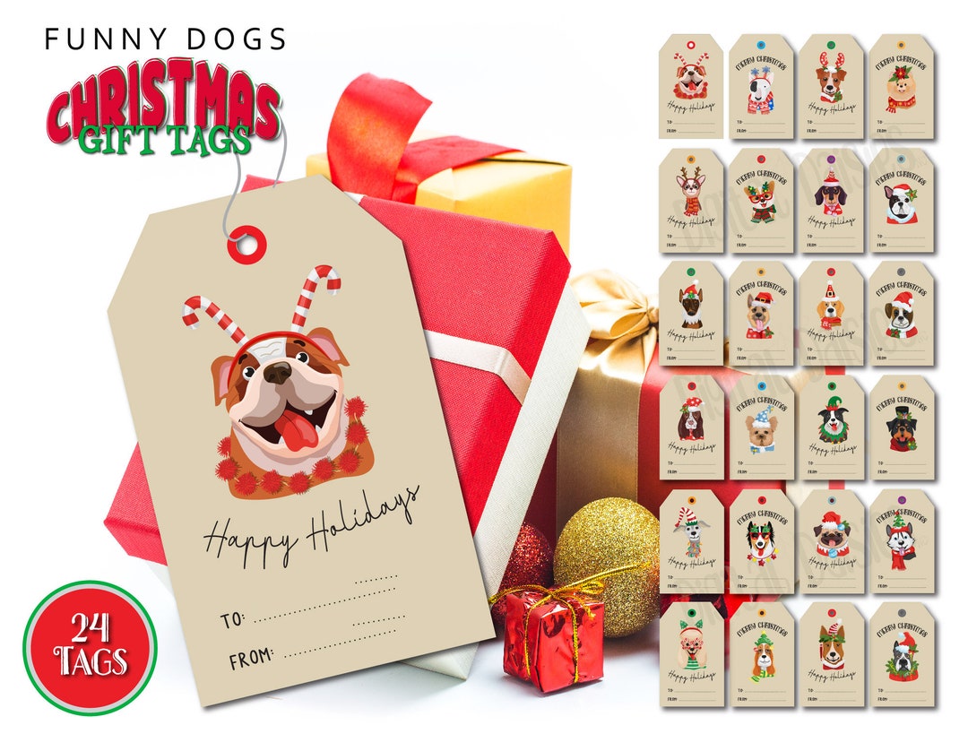 Funny Dog Christmas Printable Gift Tags, Set of 24 DIGITAL Download PNG ...