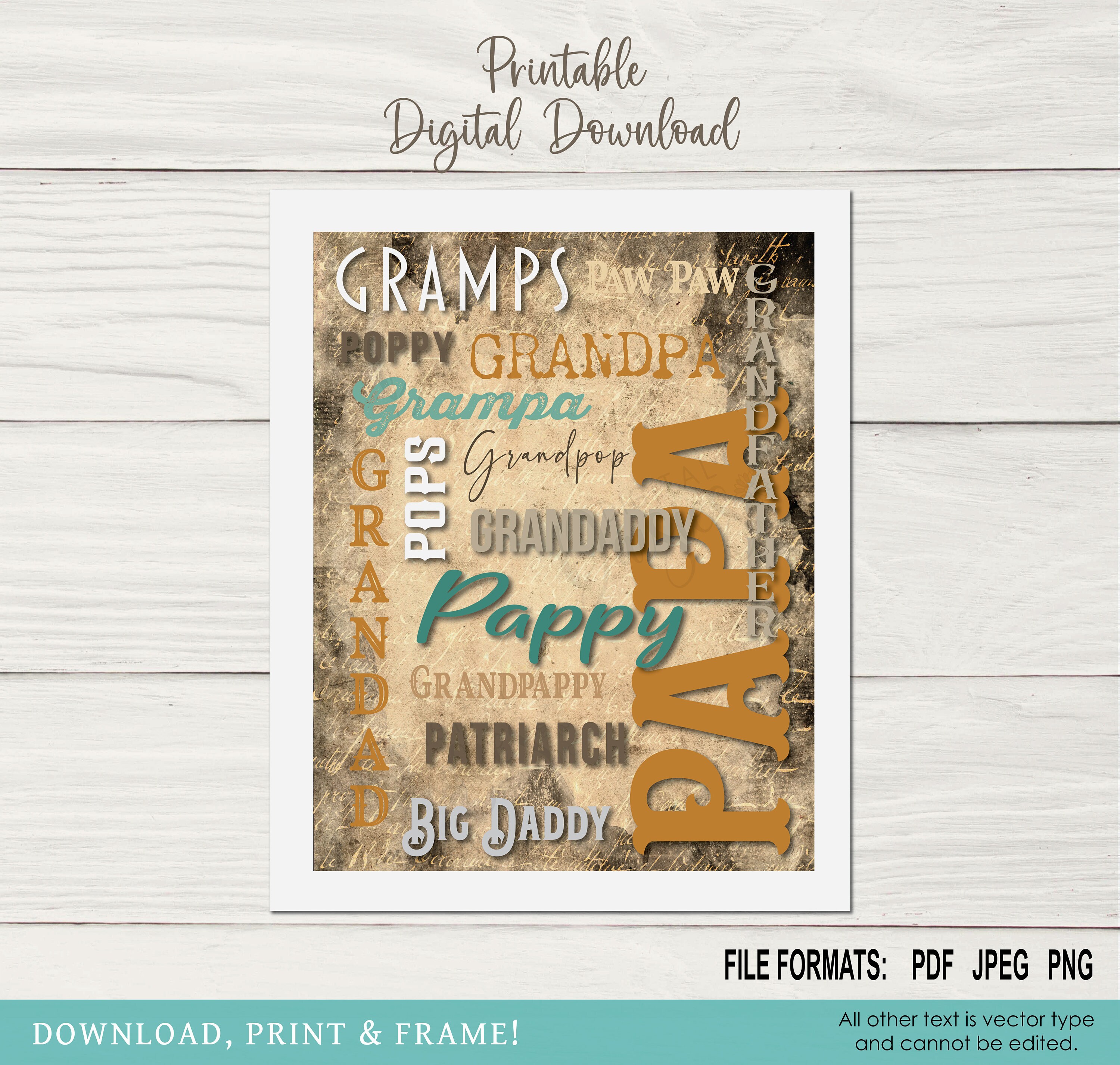 Grandfather Names Gift Printable Wall Art, Instant Download, DIGITAL ...