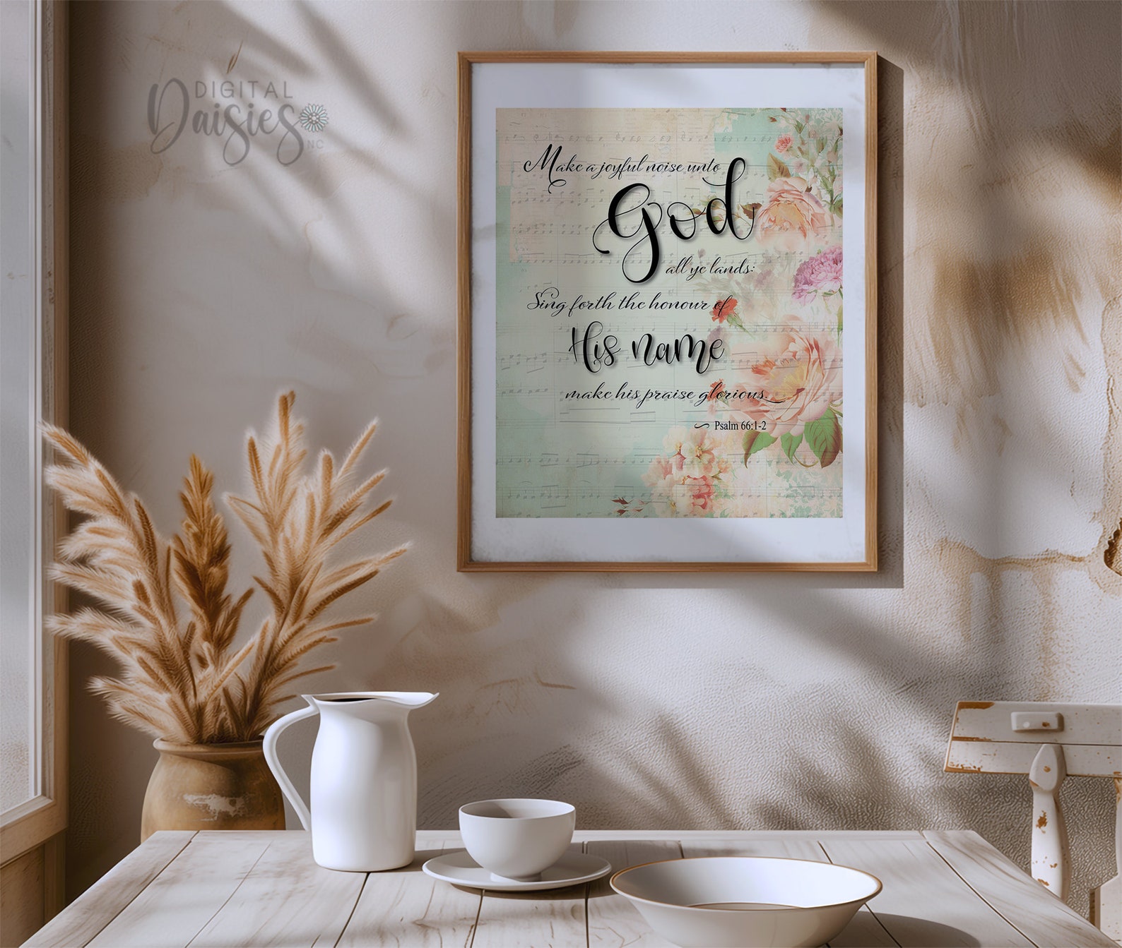 Psalms 66 Bible Verse Wall Art, Floral Scripture Print Digital ...