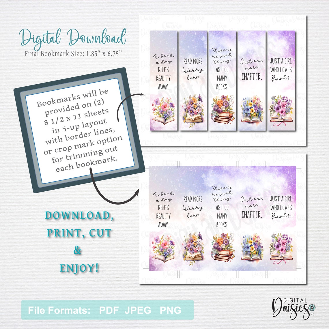 Book Lovers Bookmark Set, INSTANT Digital Download PNG Printable ...