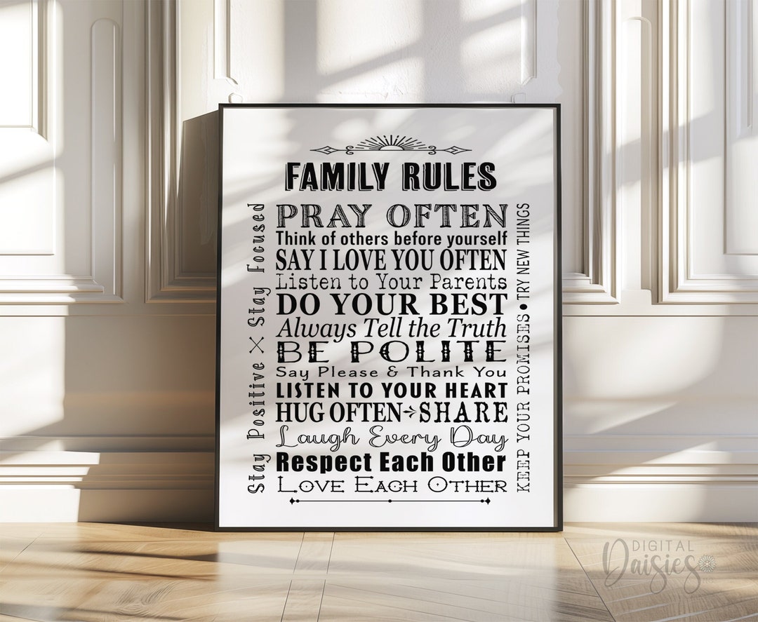 Family Rules Typography Digital Wall Art, Family Sayings Quotes, Family ...