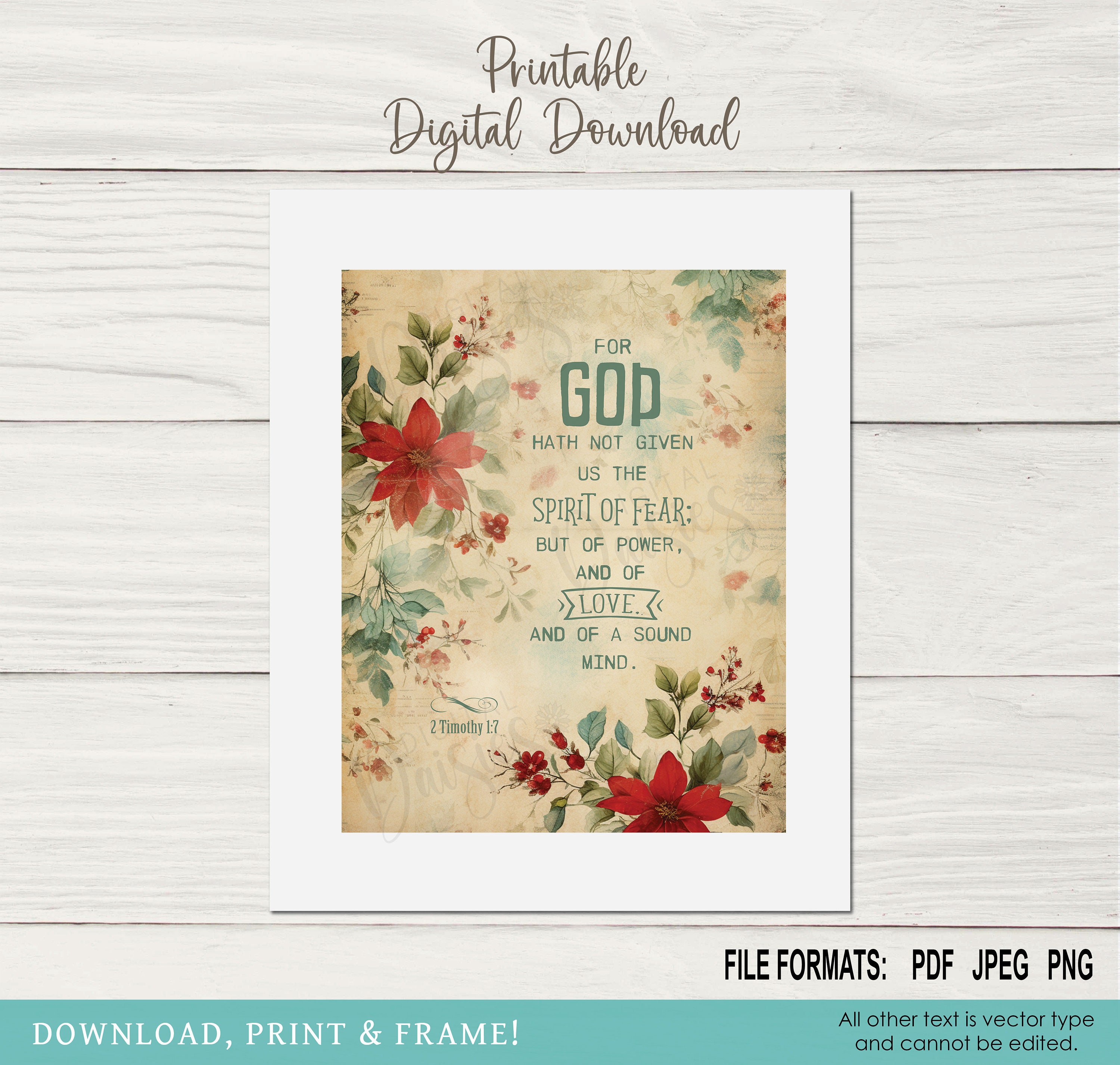 2 Timothy 1:7 Bible Verse Wall Art, Seek the Lord, Instant Download ...