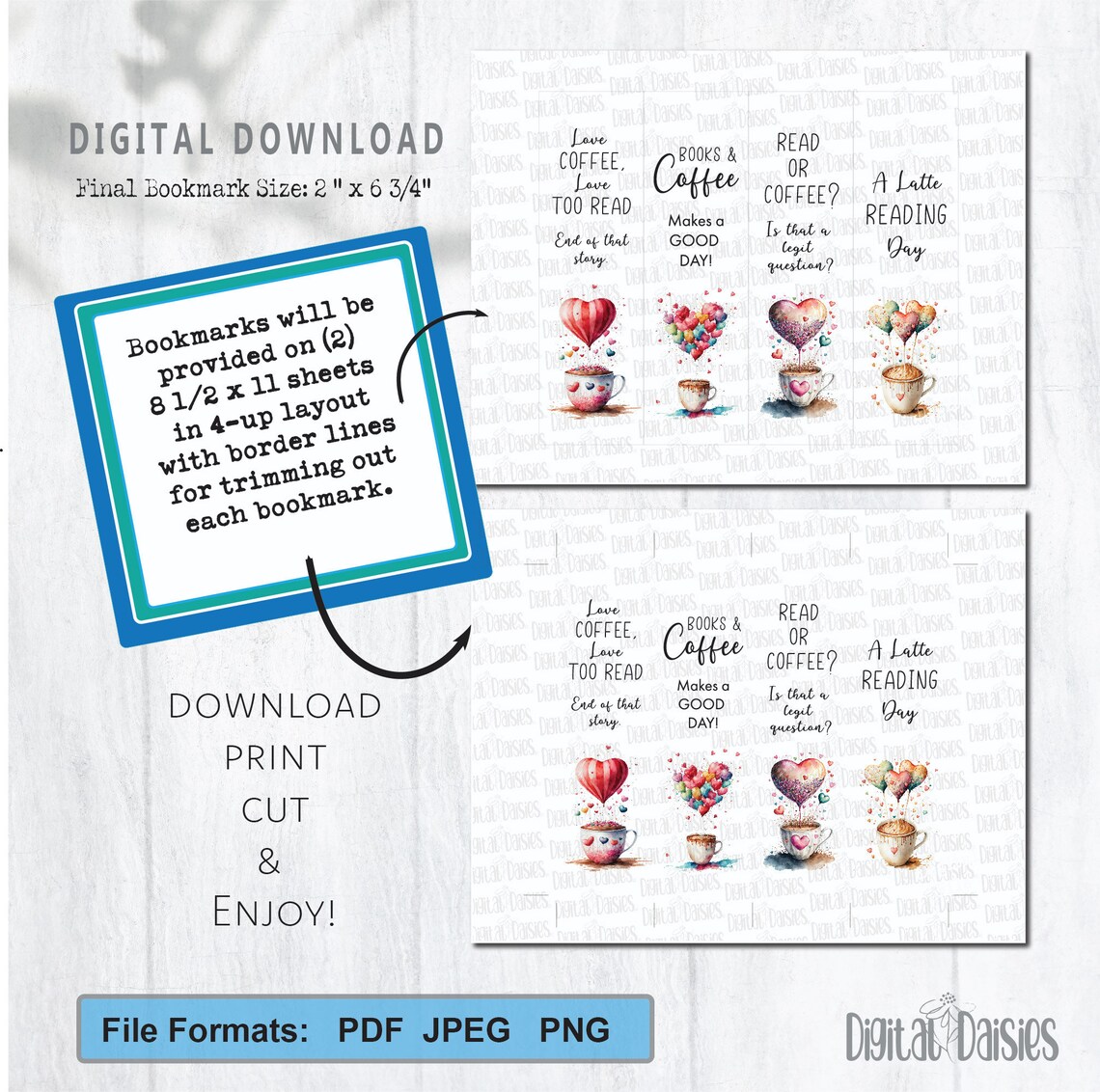 Heart Coffee Cup Bookmark Set Coffee and Reading Bookmark - Etsy