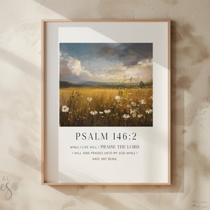 Psalms 146:2 Bible Verse Wall Art, Vintage Field of Flowers Oil ...