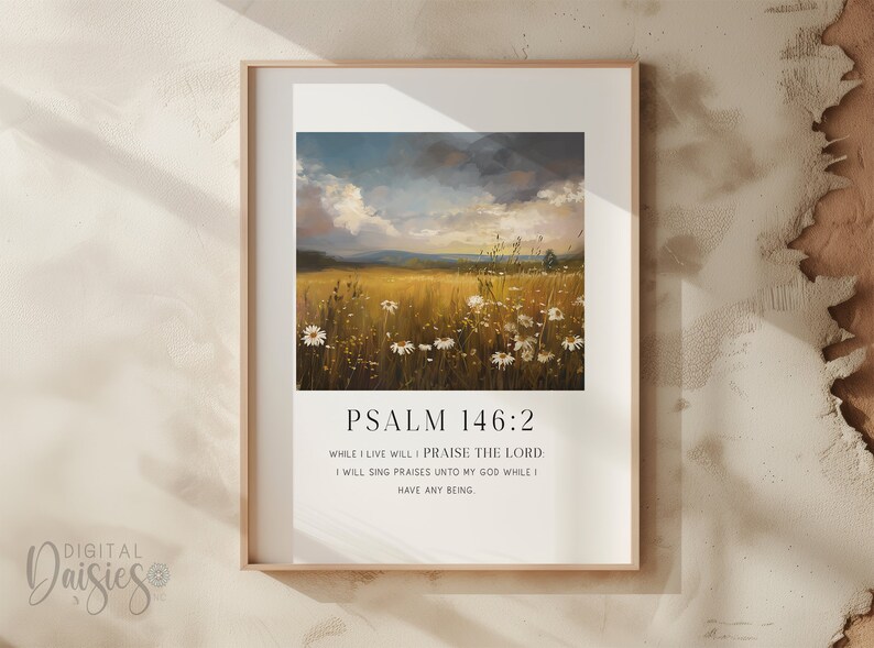 Psalms 146:2 Bible Verse Wall Art, Vintage Field of Flowers Oil ...