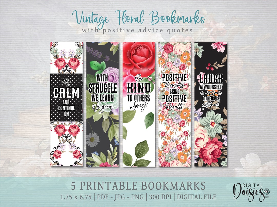 Positive Advice Bookmark Set, Flower Bookmark, INSTANT Digital Download ...