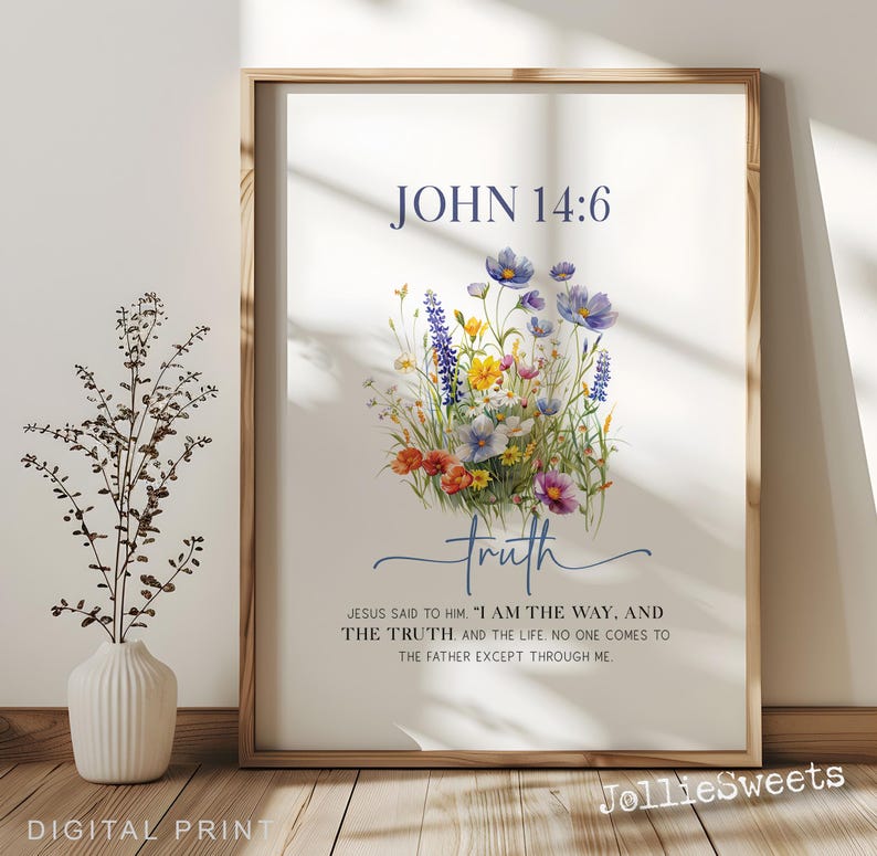 John 14:6 Wildflower Bible Verse Wall Art, TRUTH Scripture Digital ...