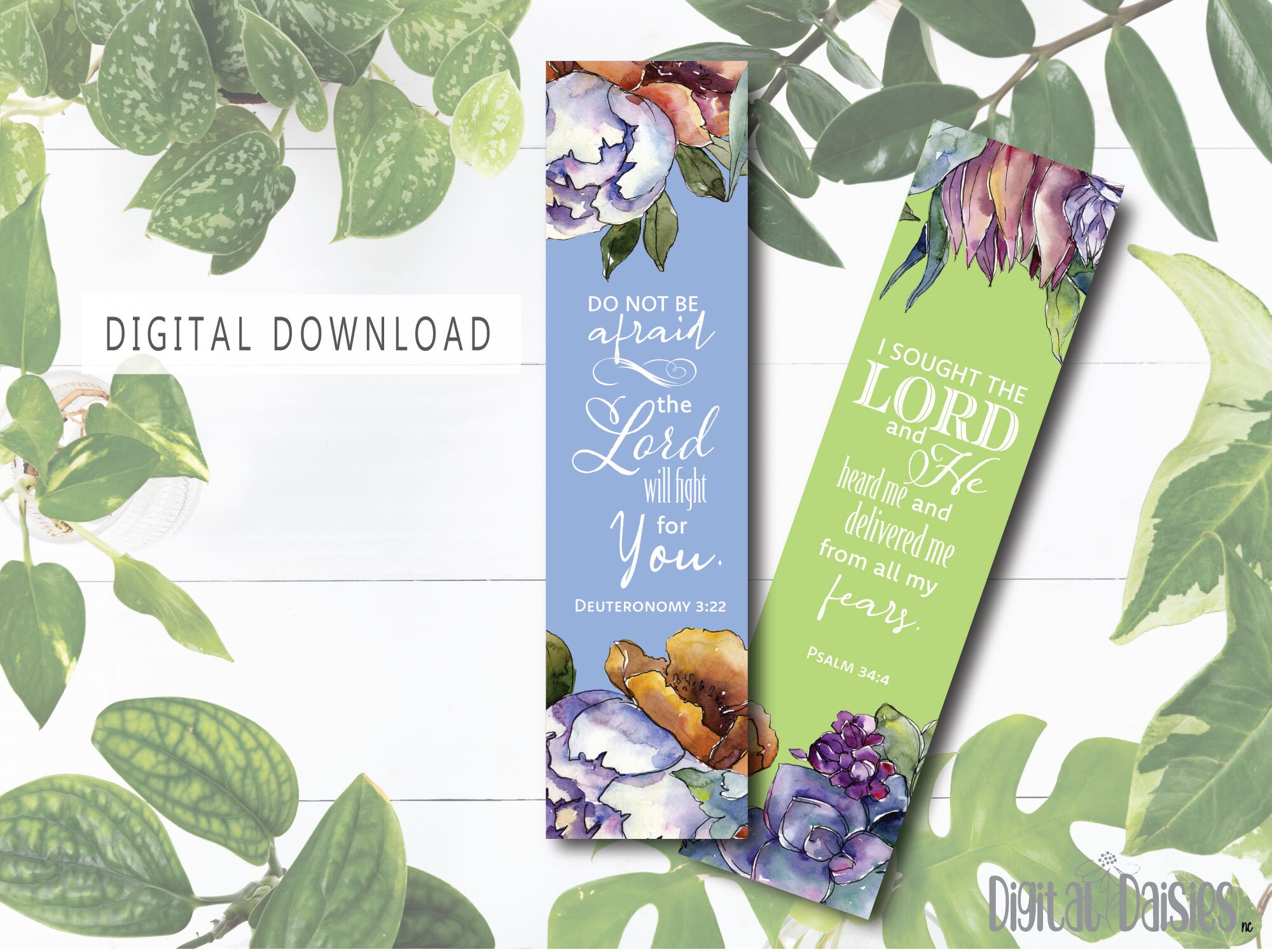 Bible Verse Floral Digital Bookmarks, Religious Inspirational Bookmark ...