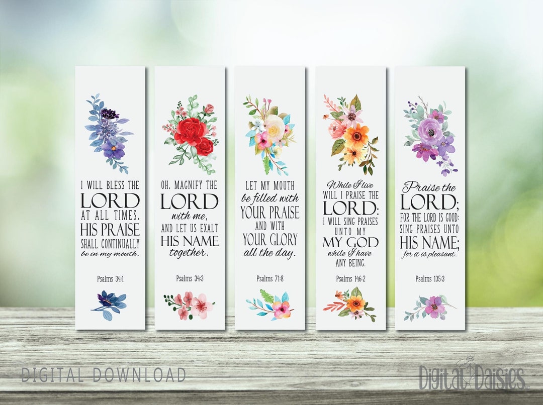 Floral Psalms Verse Digital Bookmarks, Religious Inspirational Bookmark ...