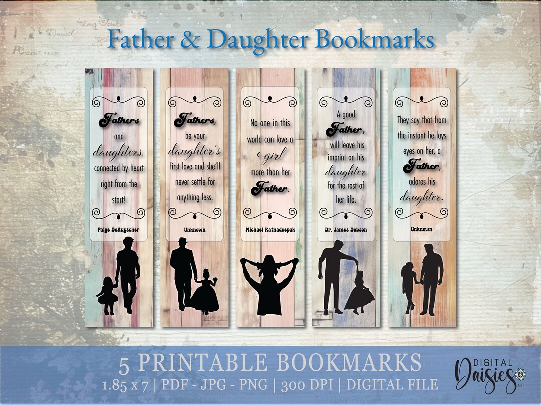 Father and Daughter Bookmark Set, Printable Reading Bookmark, Instant ...