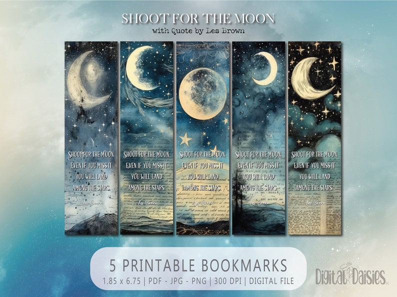 Shoot for the Moon Printable Bookmark Set, Reading Bookmark, Instant ...