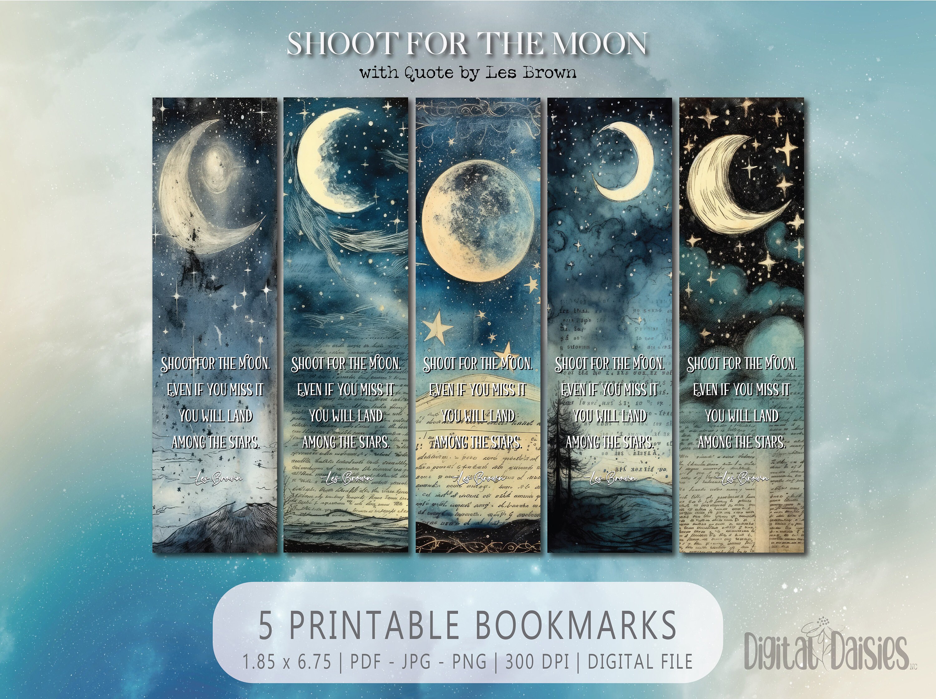 Shoot for the Moon Printable Bookmark Set, Reading Bookmark, Instant ...