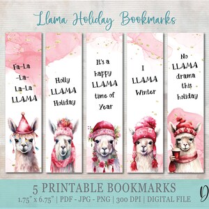 Llama Holiday Bookmark Set, Printable Bookmark Set, Printable Bookmark ...