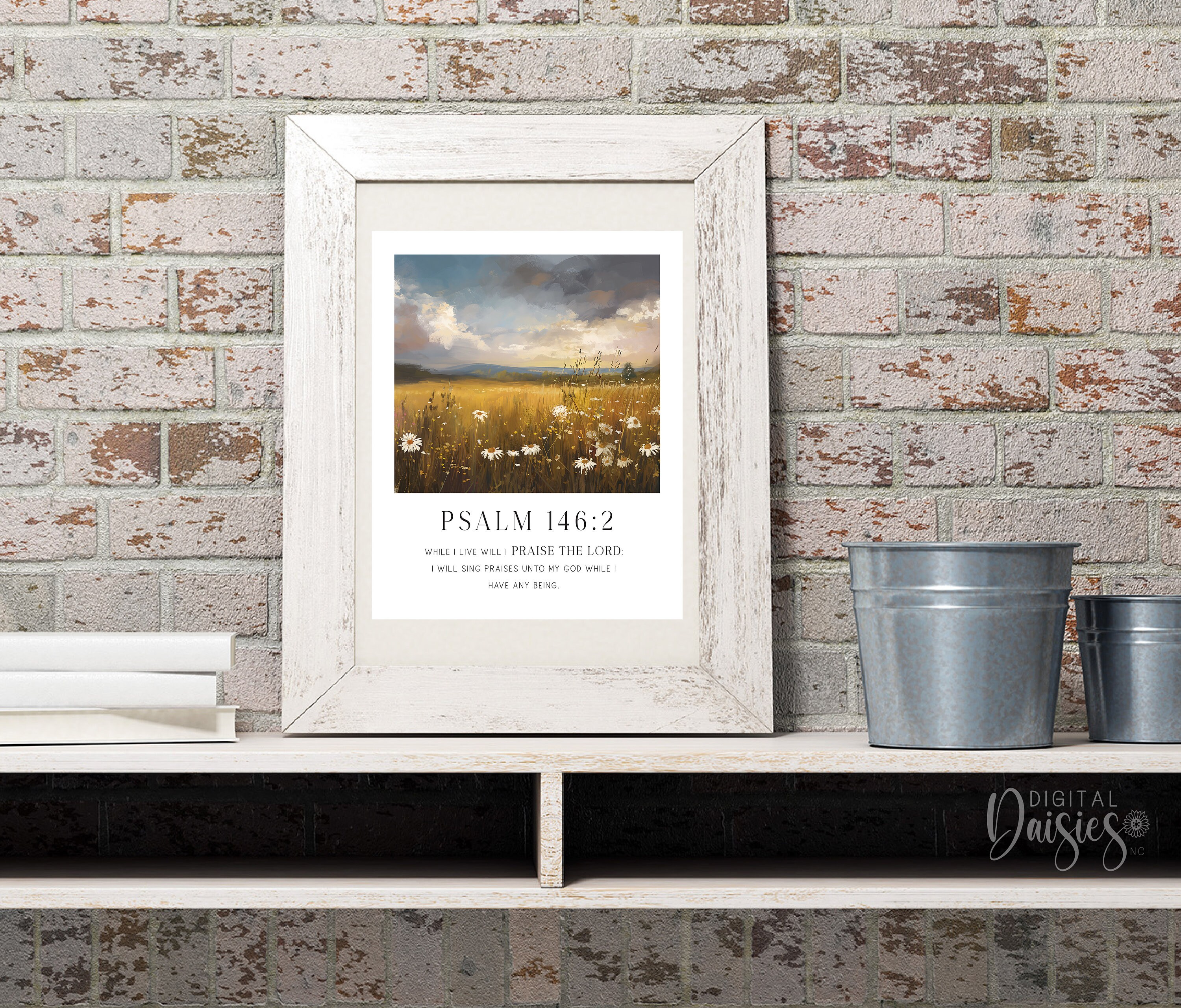 Psalms 146:2 Bible Verse Wall Art, Vintage Field of Flowers Oil ...