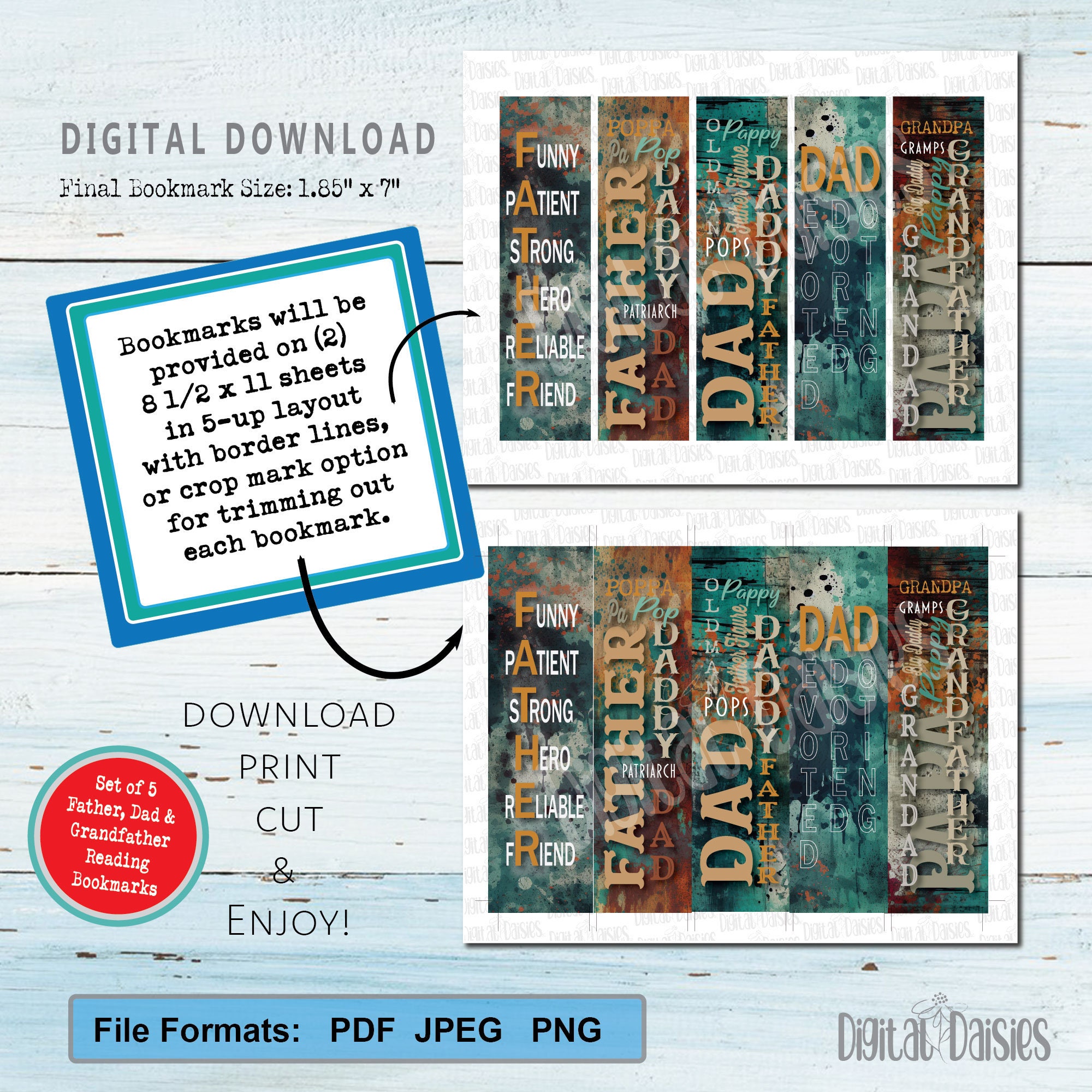 Father Names Printable Bookmark Set Printable Bookmark - Etsy