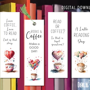 Heart Coffee Cup Bookmark Set, Coffee and Reading Bookmark, Bookmark ...