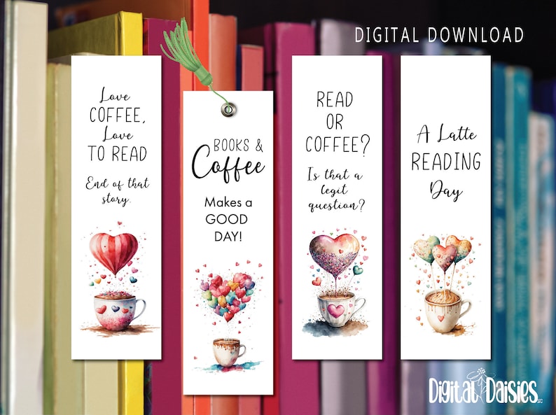 Heart Coffee Cup Bookmark Set, Coffee and Reading Bookmark, Bookmark ...