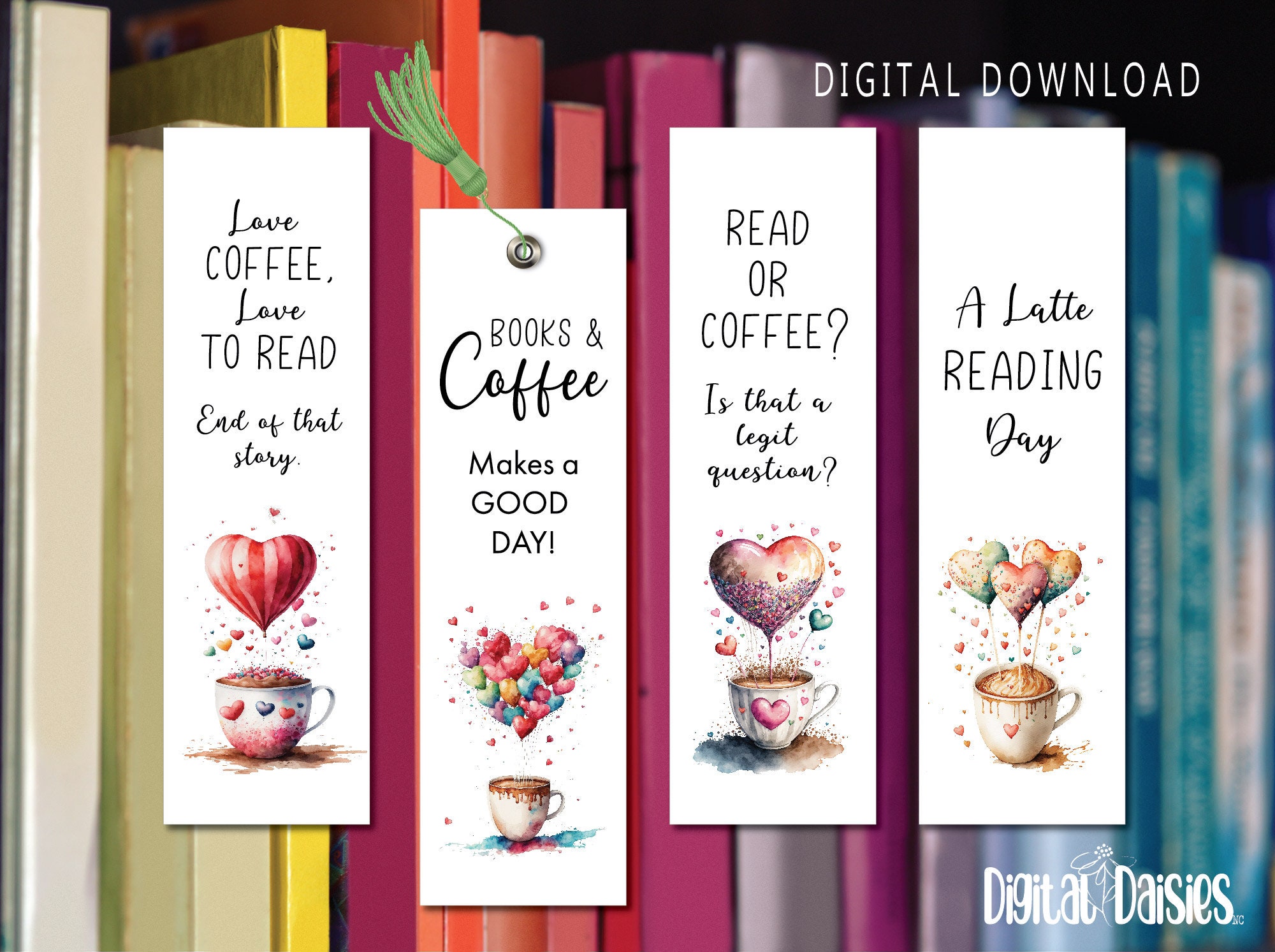 Heart Coffee Cup Bookmark Set, Coffee and Reading Bookmark, Bookmark ...