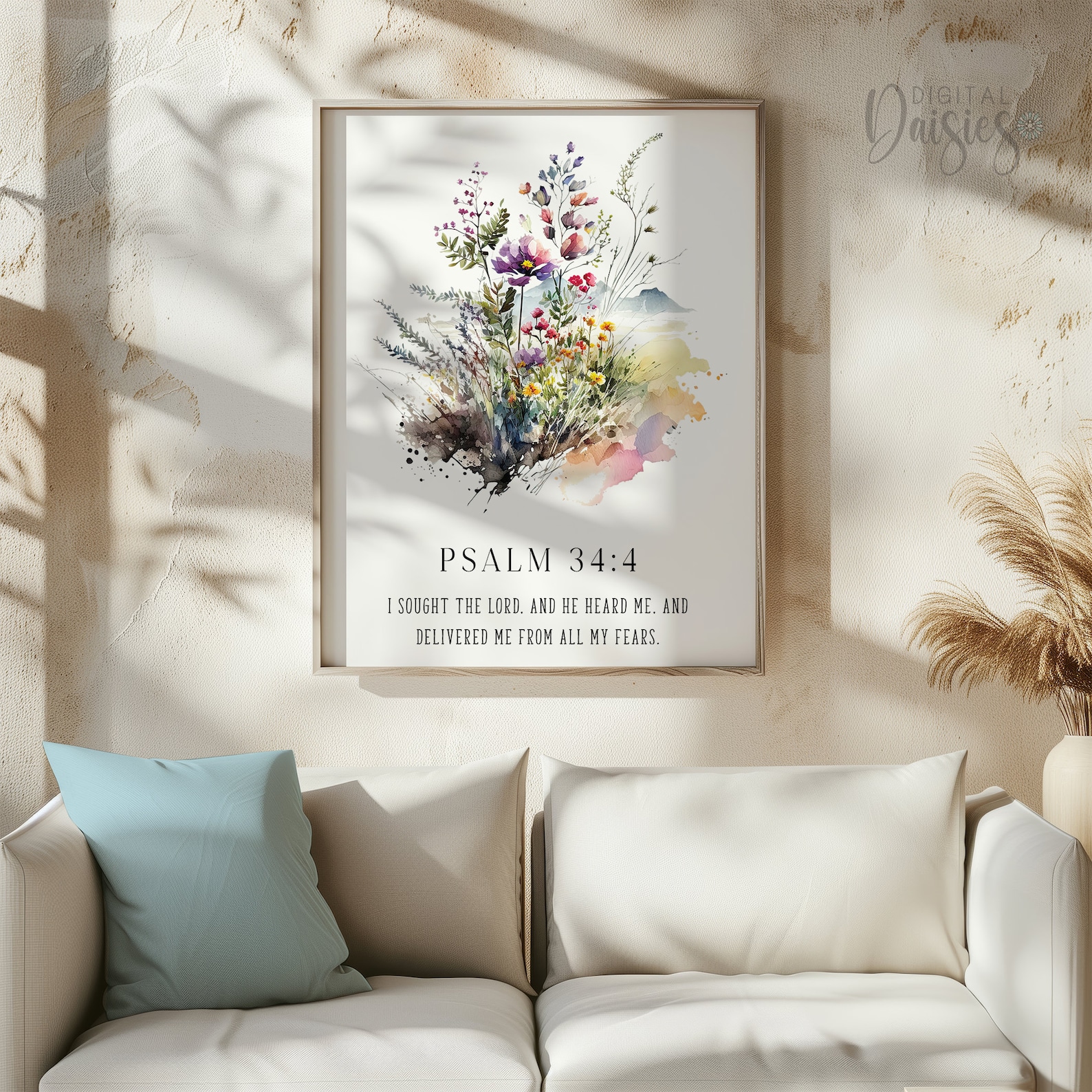 Psalms 34:4 Wildflower Bible Verse Wall Art, Scripture Art Print ...