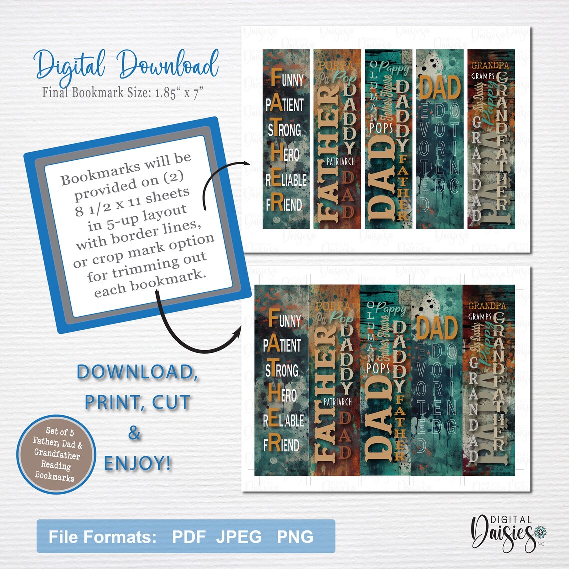 Father Names Printable Bookmark Set, Printable Bookmark, Reading ...