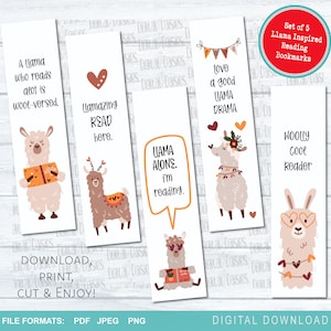 Llama Bookmark Set, Llama Bookmark, Bookmark Printable, Book Club ...