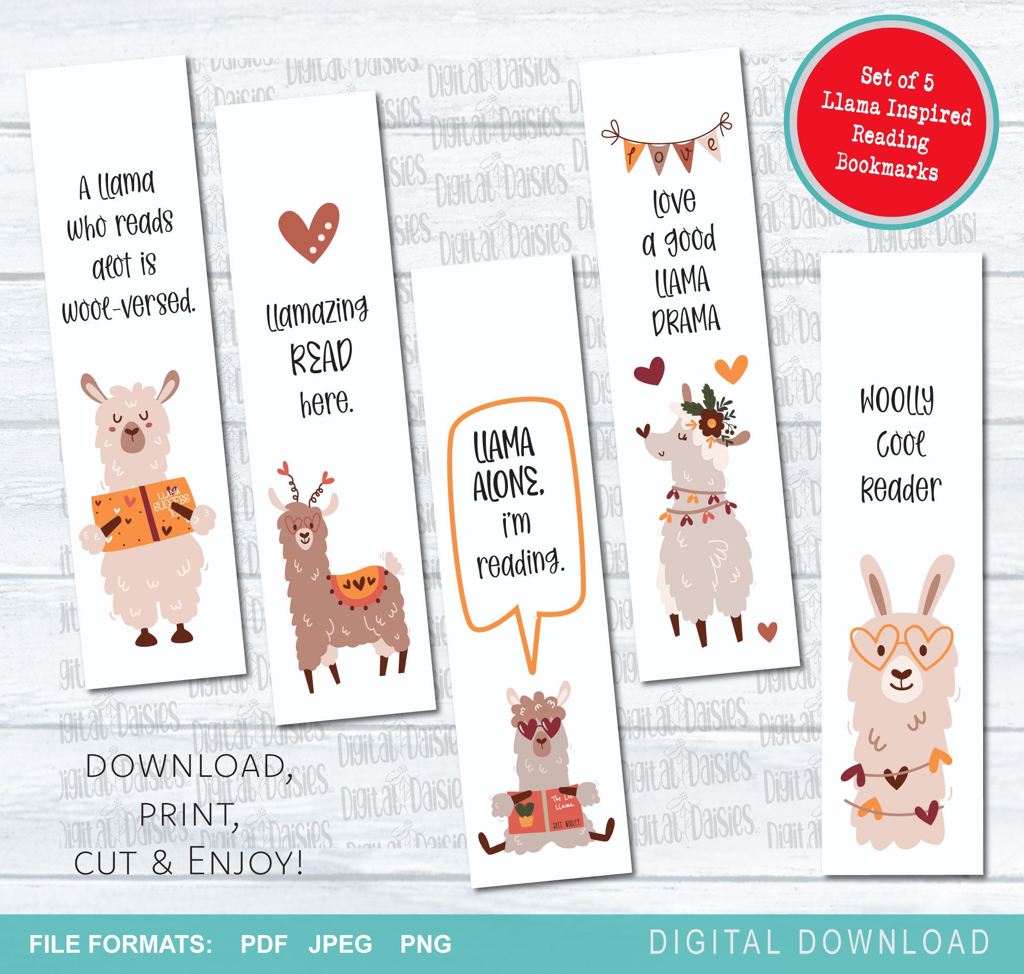 Llama Bookmark Set, Llama Bookmark, Bookmark Printable, Book Club ...