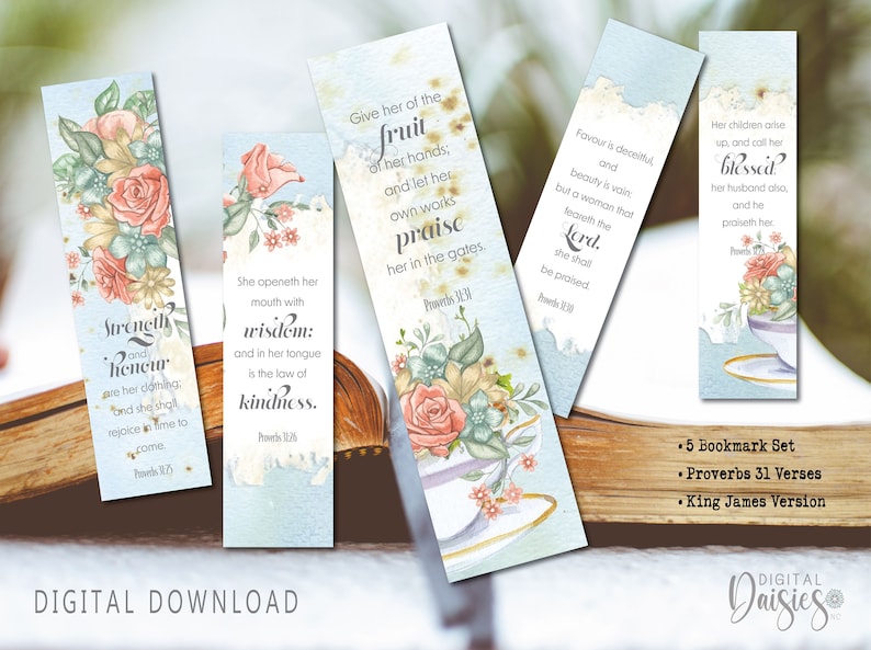 Proverbs 31 Verse Printable Bookmark Set, Printable Bookmark, Reading ...