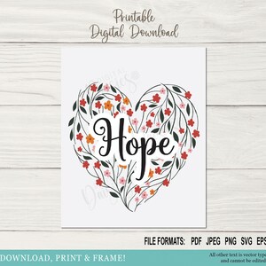 Hope Typography Floral Heart Digital Png, Instant Download DIGITAL ...