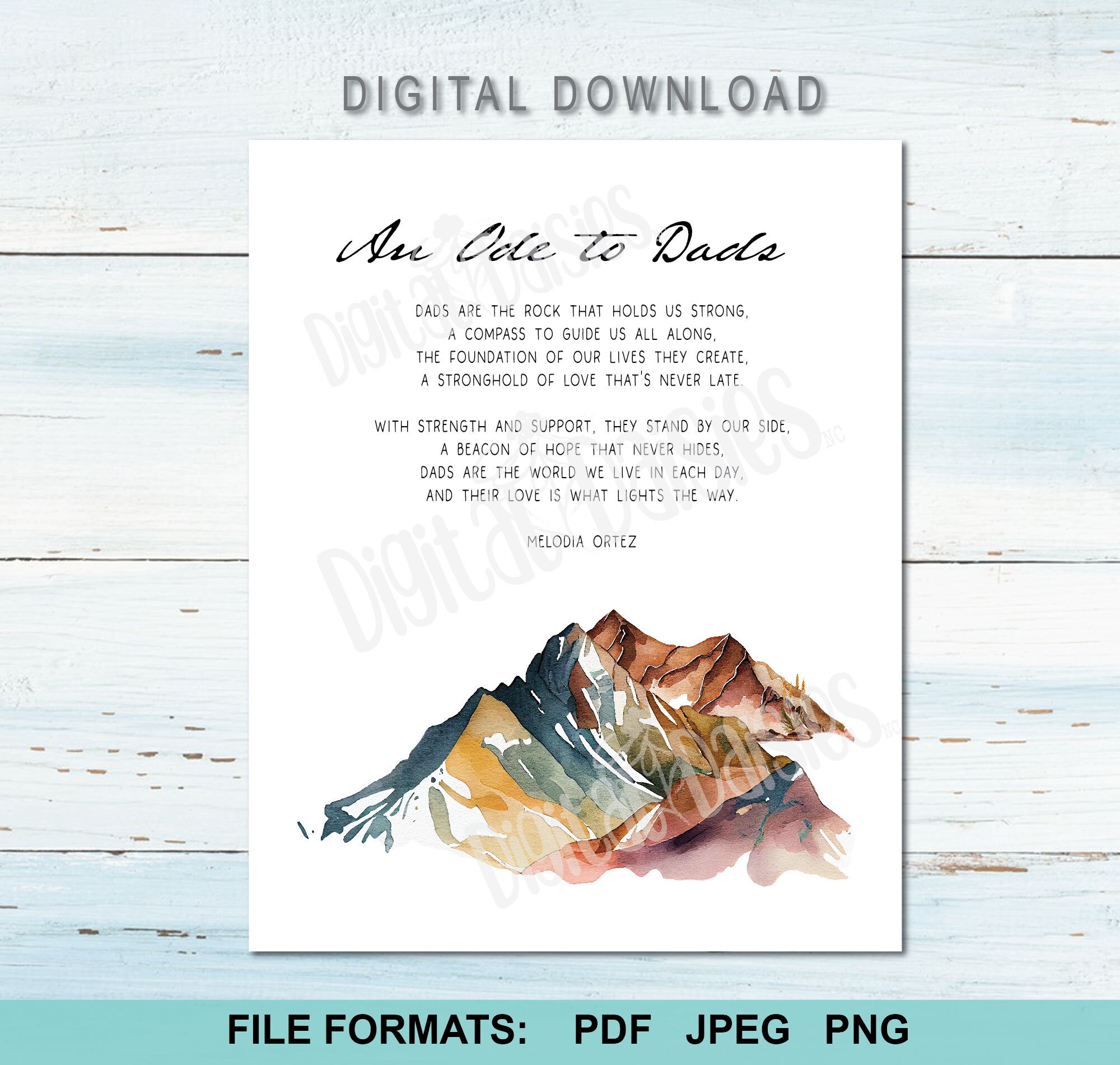 Ode to Dad Printable Wall Art, Instant Download, DIGITAL File Wall ...