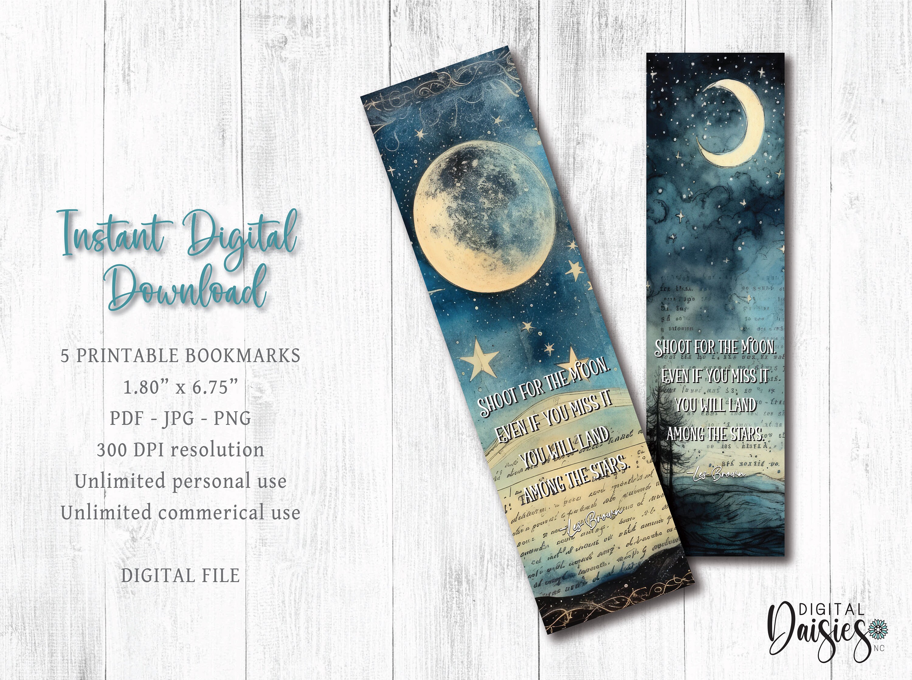 Shoot for the Moon Printable Bookmark Set, Reading Bookmark, Instant ...