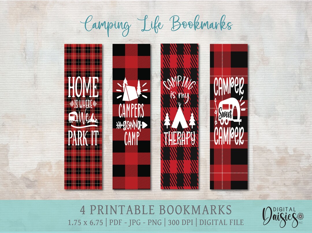 Camp Life Reader Bookmarks, Instant Download DIGITAL, Red Buffalo Plaid ...