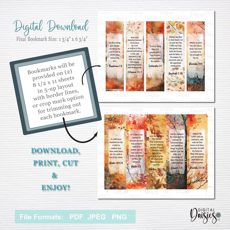 Fall Bible Verse Bookmark Set, Set of 10 Bookmark Printable, Gift for ...