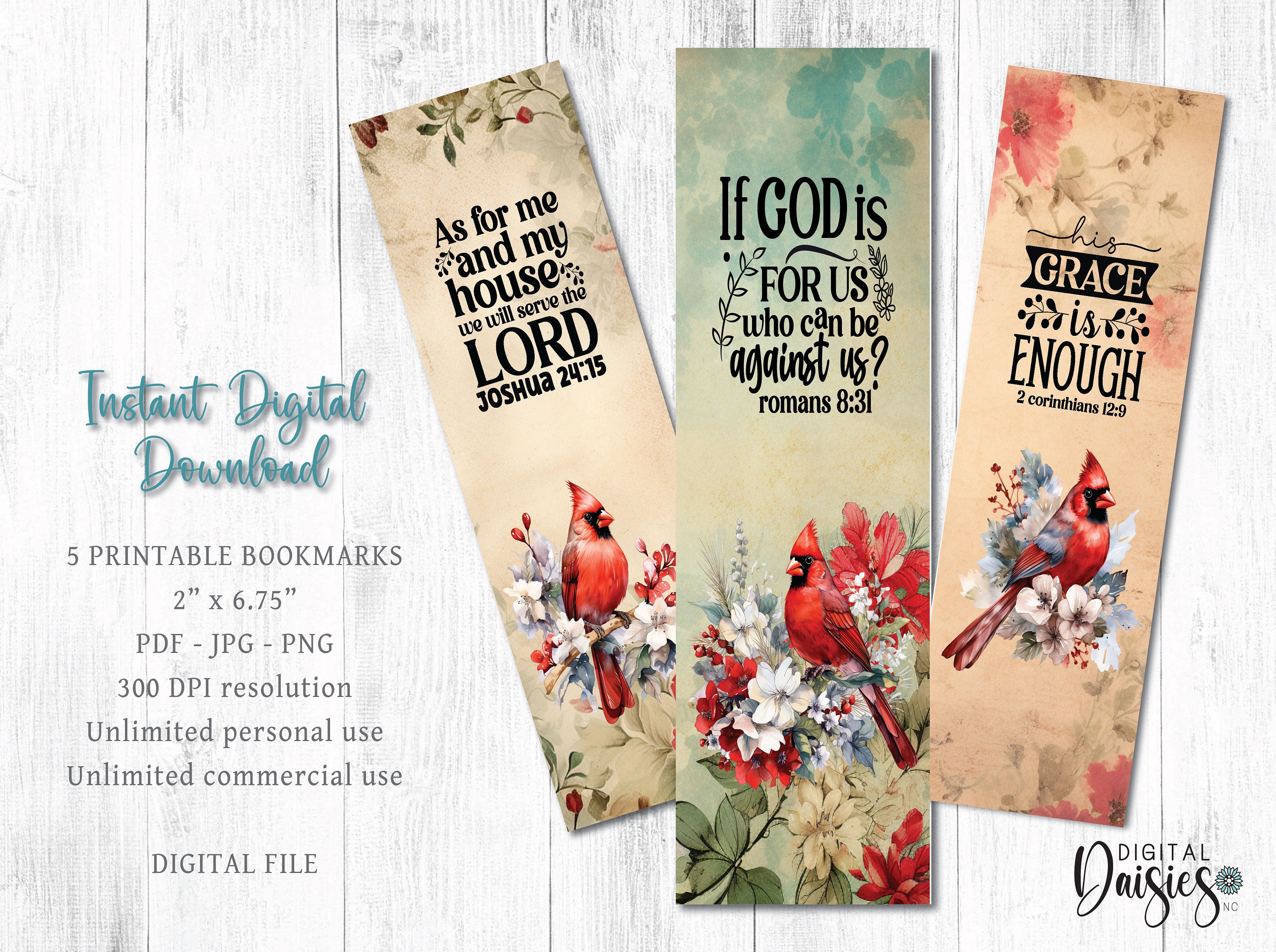 Cardinal Floral Printable Bookmark Set, Flower Bookmarks Set, Bookmarks ...