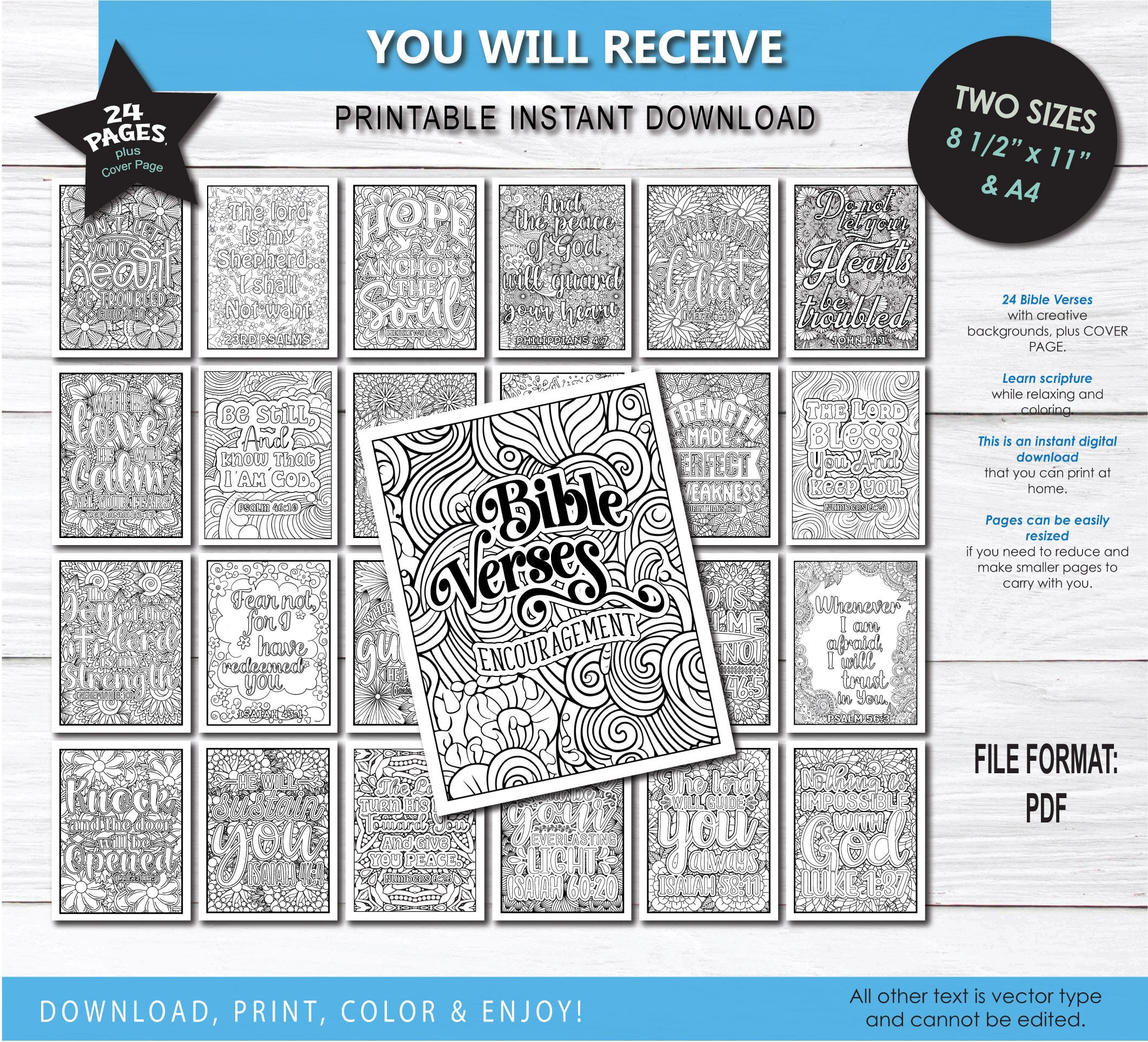 Bible Verse Scripture Coloring Book, Faith Based Coloring Book, Bible ...