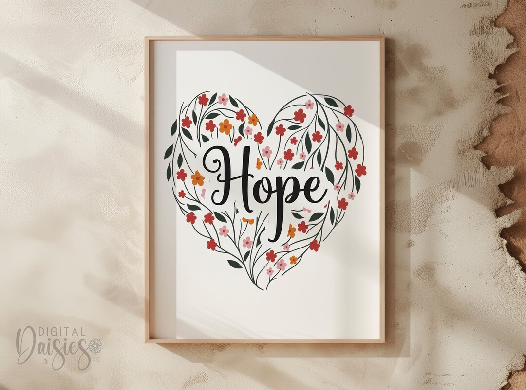 Hope Typography Floral Heart Digital Png, Instant Download DIGITAL ...