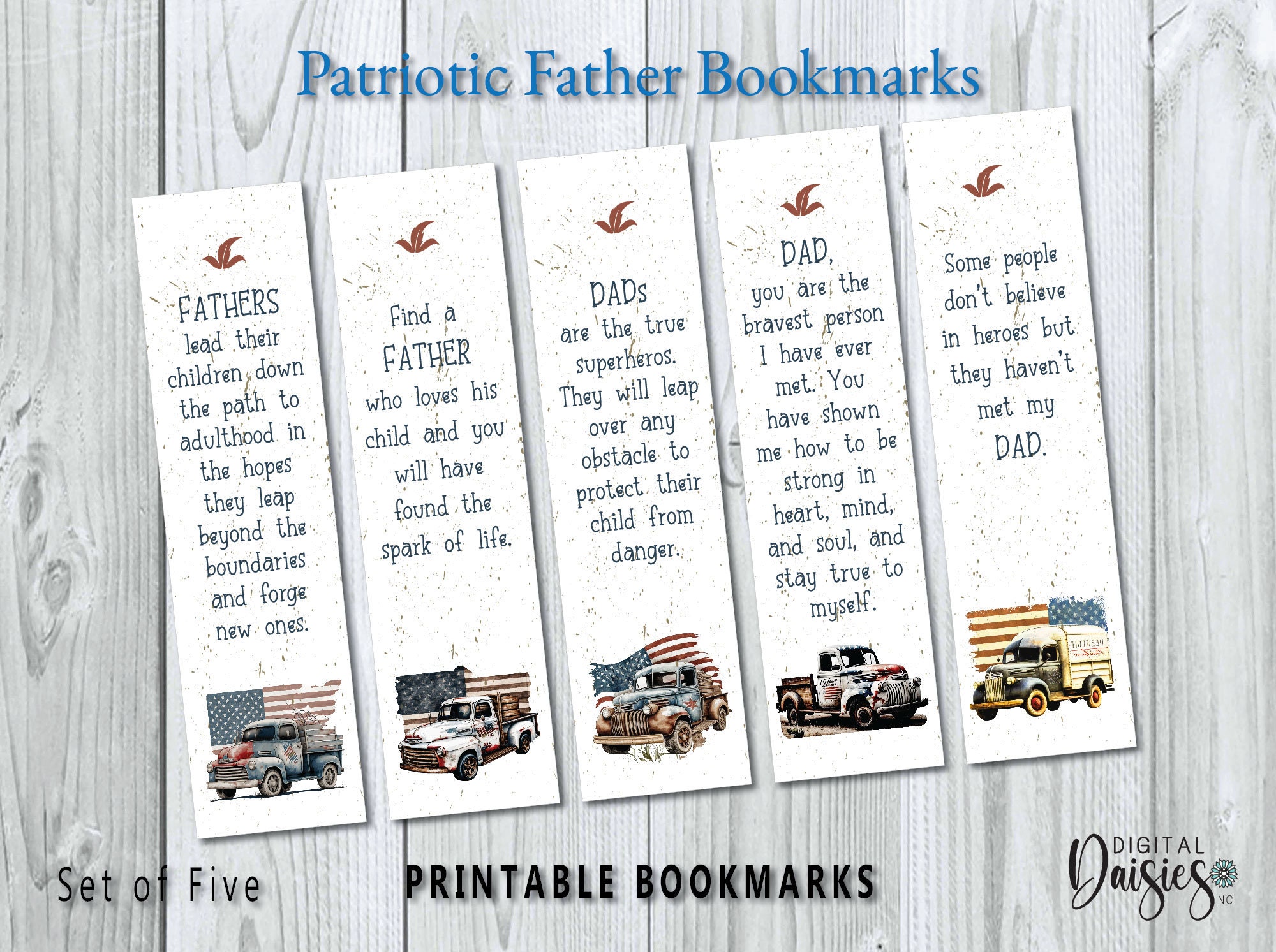 Patriotic Father Truck Bookmark Set, America Trucks Bookmark, Gift for ...