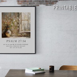 Psalm 27:14 Bible Verse Wall Art, Rustic Window Oil Painting, Download ...