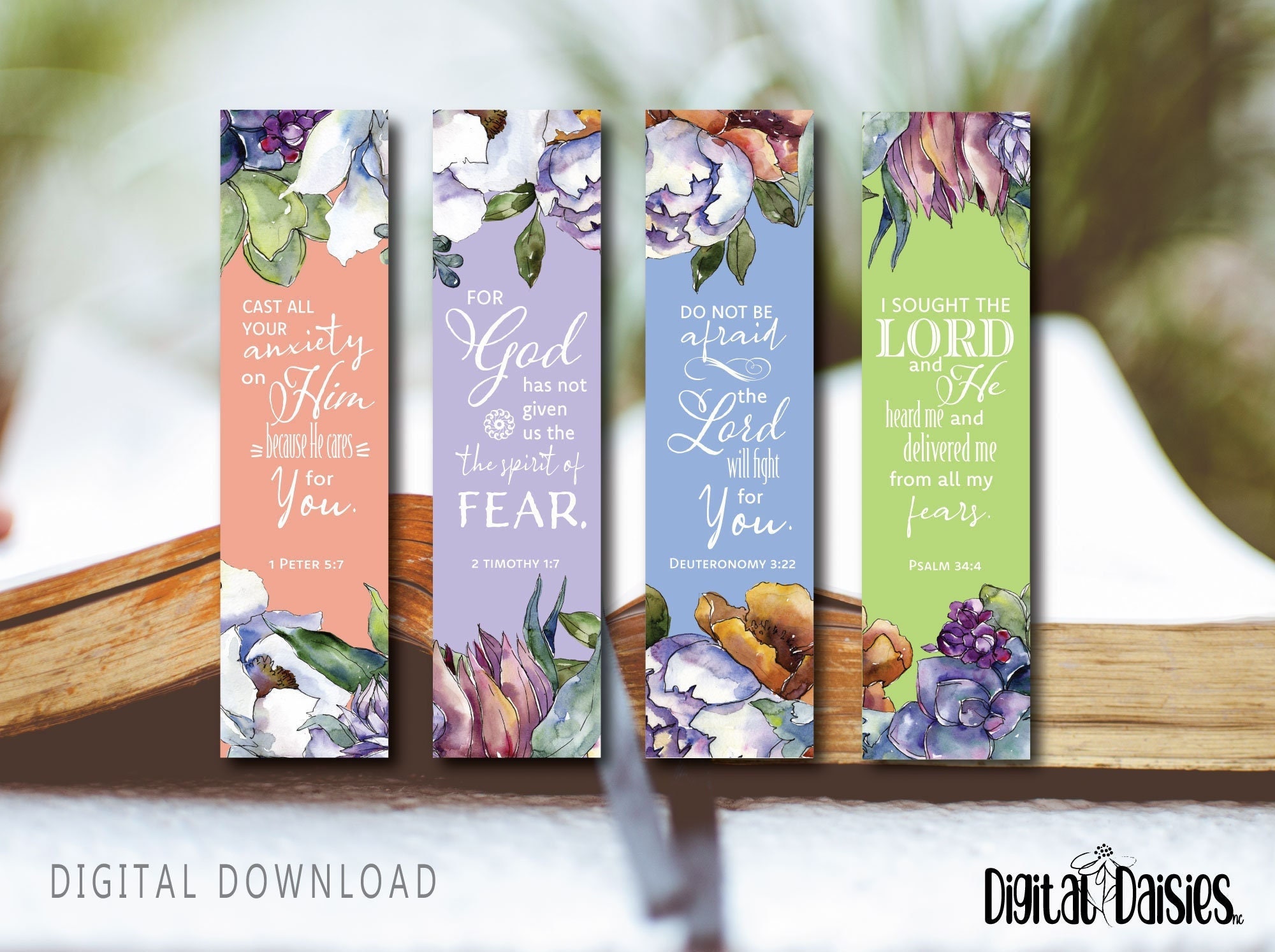 Bible Verse Floral Digital Bookmarks, Religious Inspirational Bookmark ...